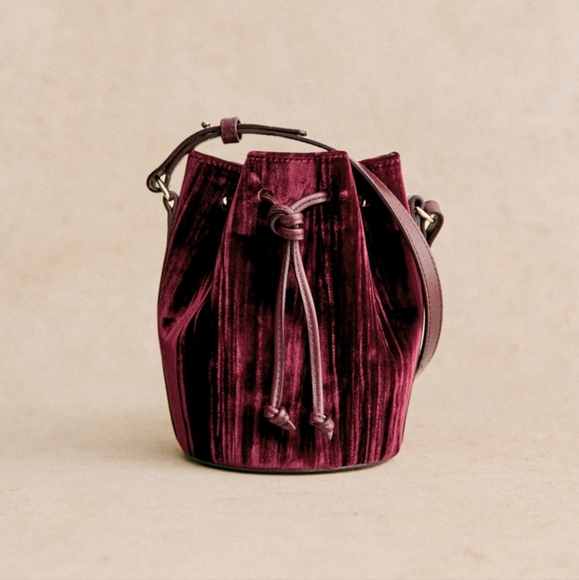 Sezane | Bags | Sezane Farrow Burgundy Velvet Micro Bucket Bag | Poshmark